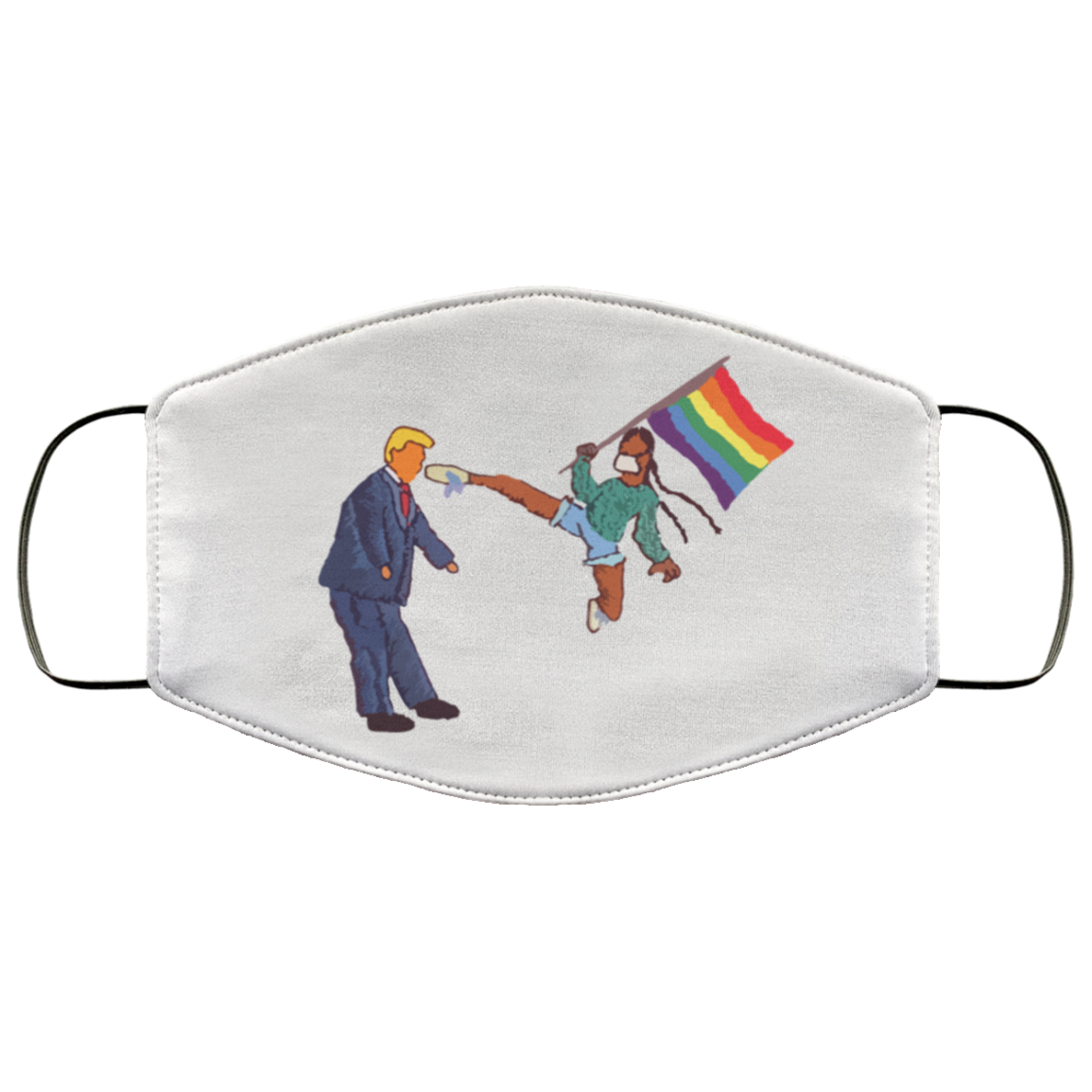 Black girl hold Pride flag kicking Trump in face face mask - Rockatee