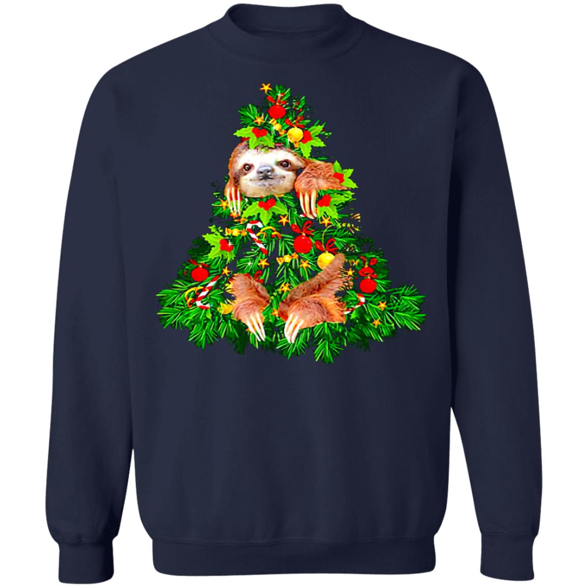 Sloth hide on Christmas tree sweatshirt - Rockatee